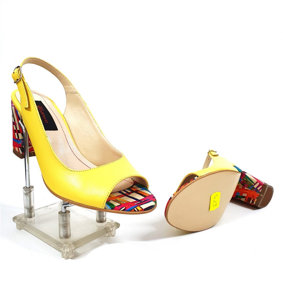 Sandale dama din Piele Naturala - Galben cu Linii Colorate - S29 GLC