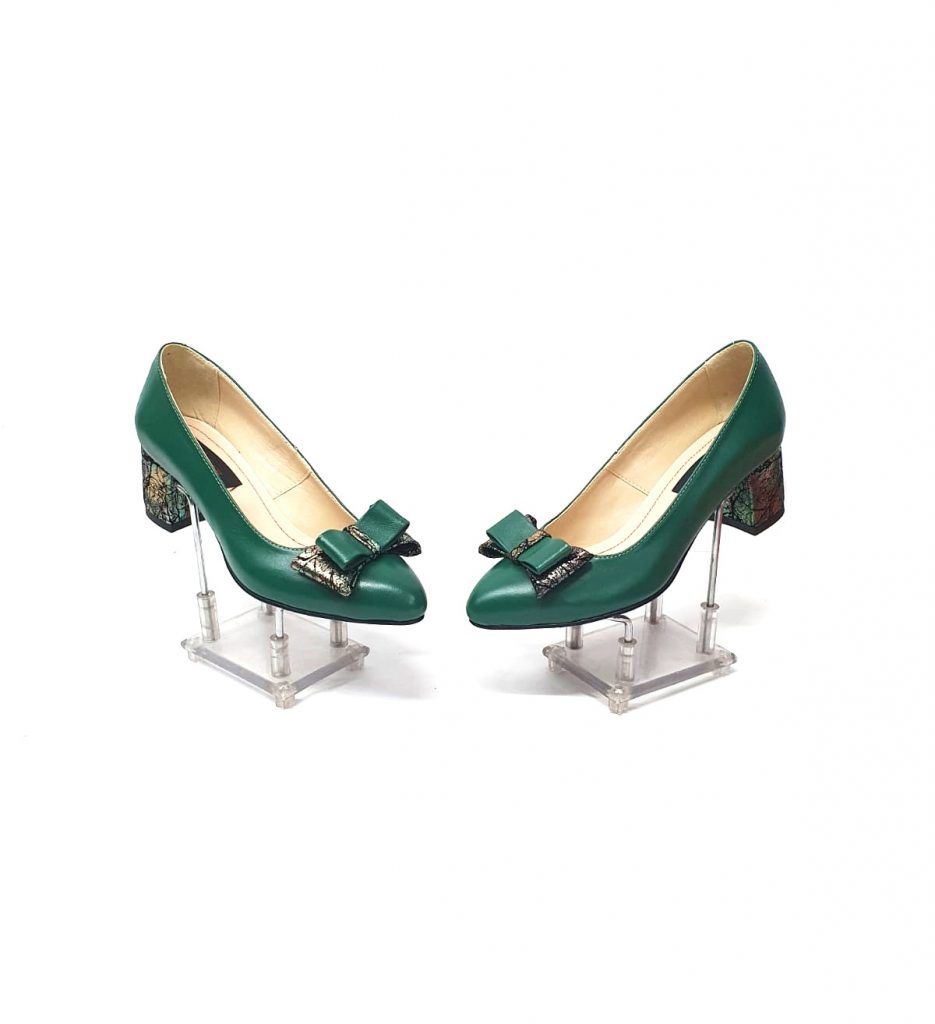 Pantofi dama din piele naturala - Verde Box cu Straveziu - A12 VBS