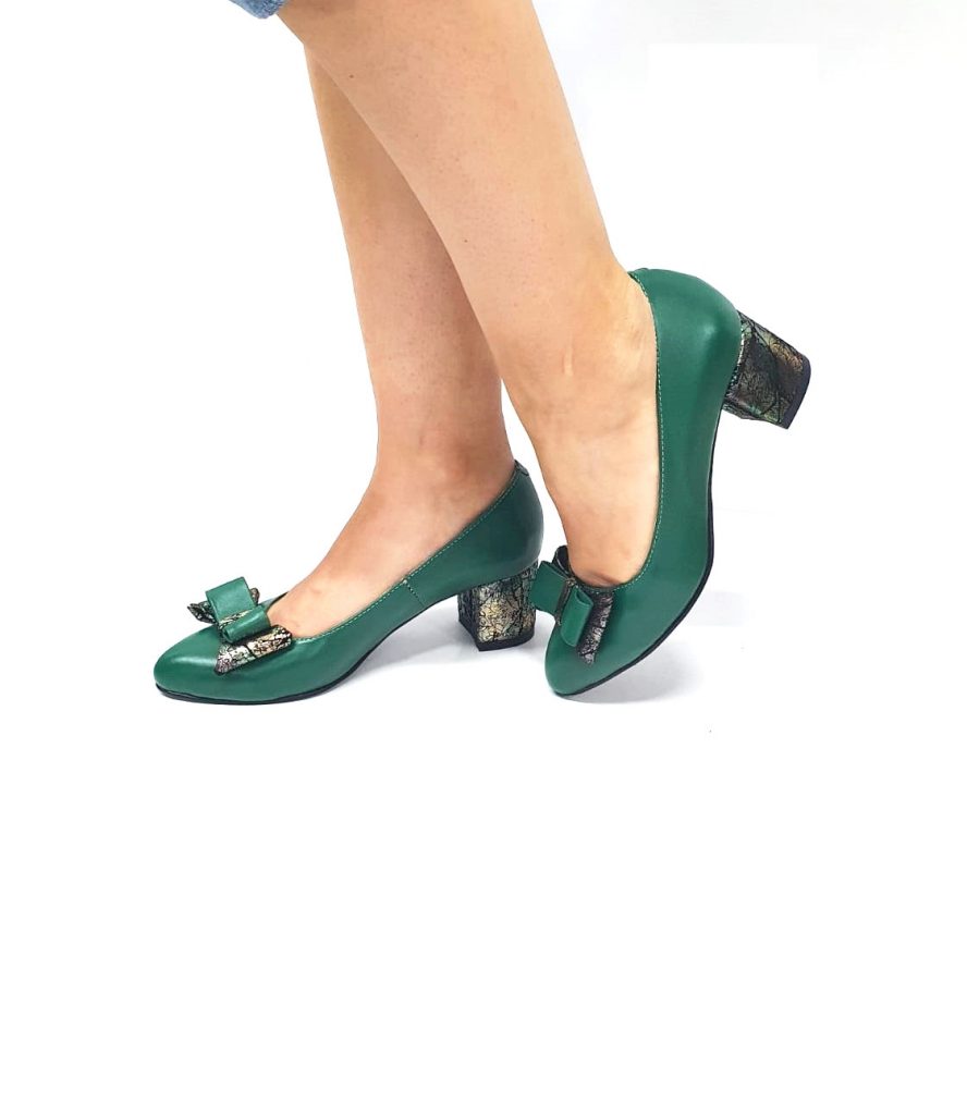 Pantofi dama din piele naturala - Verde Box cu Straveziu - A12 VBS