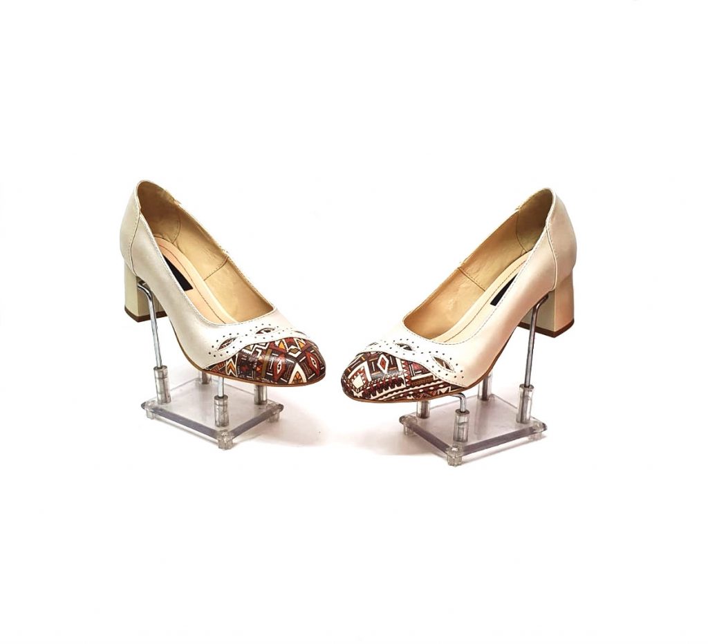 Pantofi dama din piele naturala - Bej Sidef cu Traditional Maro - 03 BSTM